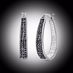 Inside Out Hoop Oval Crystal Hoop Earings, Fashion Hoop Earrings for Women- Austrian Crystal Hoop Earrings, Oval Earrings For Women (Black and White)