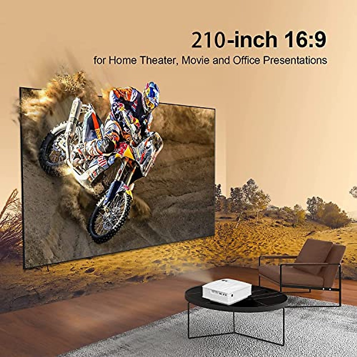 WiFi Laptop Projector Computer Projector 2022 Upgrade 5500L 210" Projector for Outdoor Movies, Supports 1080P Synchronize Smartphone Screen by WiFi/USB Cable for Home Entertainment iOS/Android