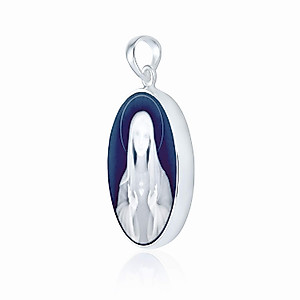 Personalize Vintage Style Simulated Blue Agate Miraculous Our Lady Of Guadalupe Blessed Madonna Oval Virgin Mary Cameo Pendant Necklace For Women .925 Sterling Silver