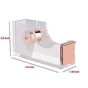 KIDMEN Office Tape Dispenser,Transparent Acrylic Tape Dispenser-Rose Gold