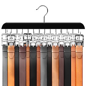Belt Hanger, Wooden Belt Organizer for Closet, Large Capacity Tie and Belt Hanger for Closet with 14 Hooks, Premium Belt Organizer Space Saver for Bra, Tank Top, Tie & Belt Storage (1)