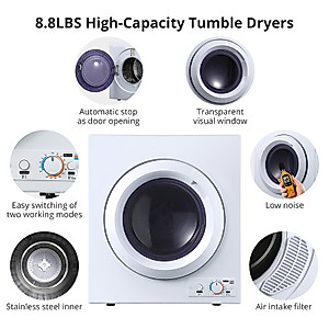 SXYCMY Portable Clothes Dryer, Laundry Dryer Machine 2.65 cu. ft. Compact Dryers, 1400W Front Load Tumble Stainless Steel Electric Dryers Machine with Stainless Steel Tub & Easy Control Knob, 110V