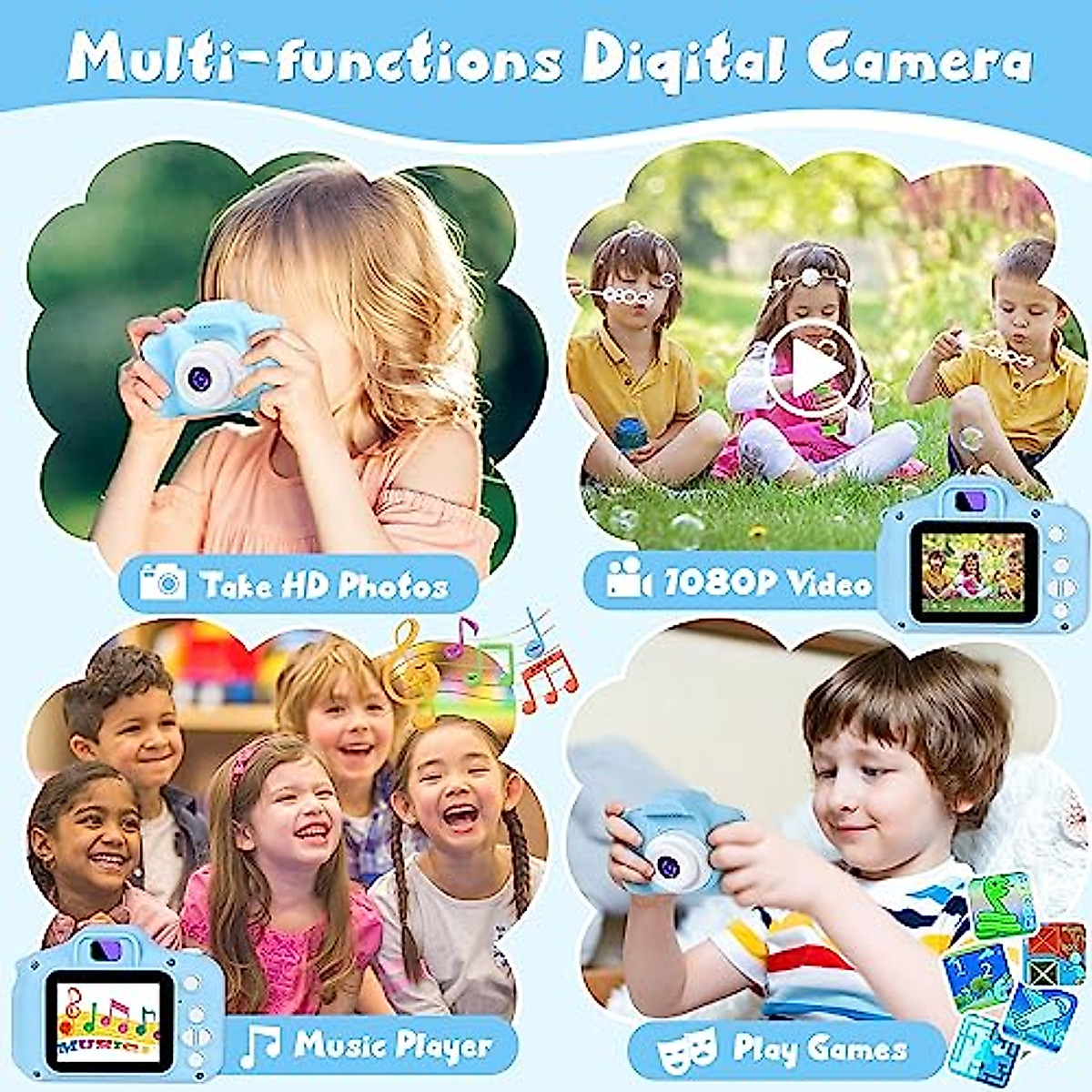 Kids Digital Camera, Toddler Camera, Kid Camera with 2 Inch Screen and 32Gb SD Card, Camera for Kids, Toys for 5 Year Old Girls, Birthday Gifts Christmas Toy for 3 4 5 6 7 8 Childs Boys(Blue)