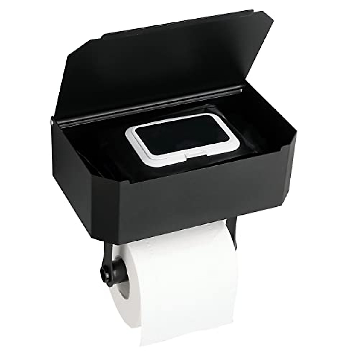 Toilet Paper Holder - Black Toilet Paper Stand | Double Phone Shelf Toilet Paper Roll Holder, Adhesive Bathroom Toilet Tissue Holder, Rustproof Tissue Holder Suenos