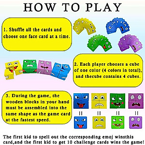 Gytera Expressions Matching Block Wooden Puzzles Face-Changing Magic Cube Educational Montessori Toys Matching Block Puzzles, ​Parent-Child Board Games for Kids Ages 3 Years and Up (64 Cards)