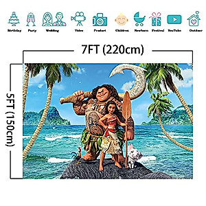 7x5ft Moana Maui Beach Theme Backdrop Baby Shower Girl Birthday Party Background Cake Table Dress-up Large Banner Supplies