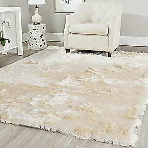 SAFAVIEH Paris Shag Collection Area Rug - 6' x 9', Ivory, Handmade Silken Glam, 2.5-inch Thick Ideal for High Traffic Areas in Living Room, Bedroom (SG511-1212)