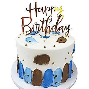 Happy Birthday Cake Toppers Gold Acrylic Durable Versatile Cake Topper, Birthday Cake for Photo Booth Props, Birthday Party Decoration Ideas
