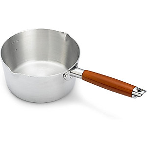 Bene Casa - Aluminum Double Spout Saucepan with Natural Wooden Handle (13" x 3.5" - 2 Quart) - Handle Includes Hanging Loop for Simple Storage - Dishwasher Safe