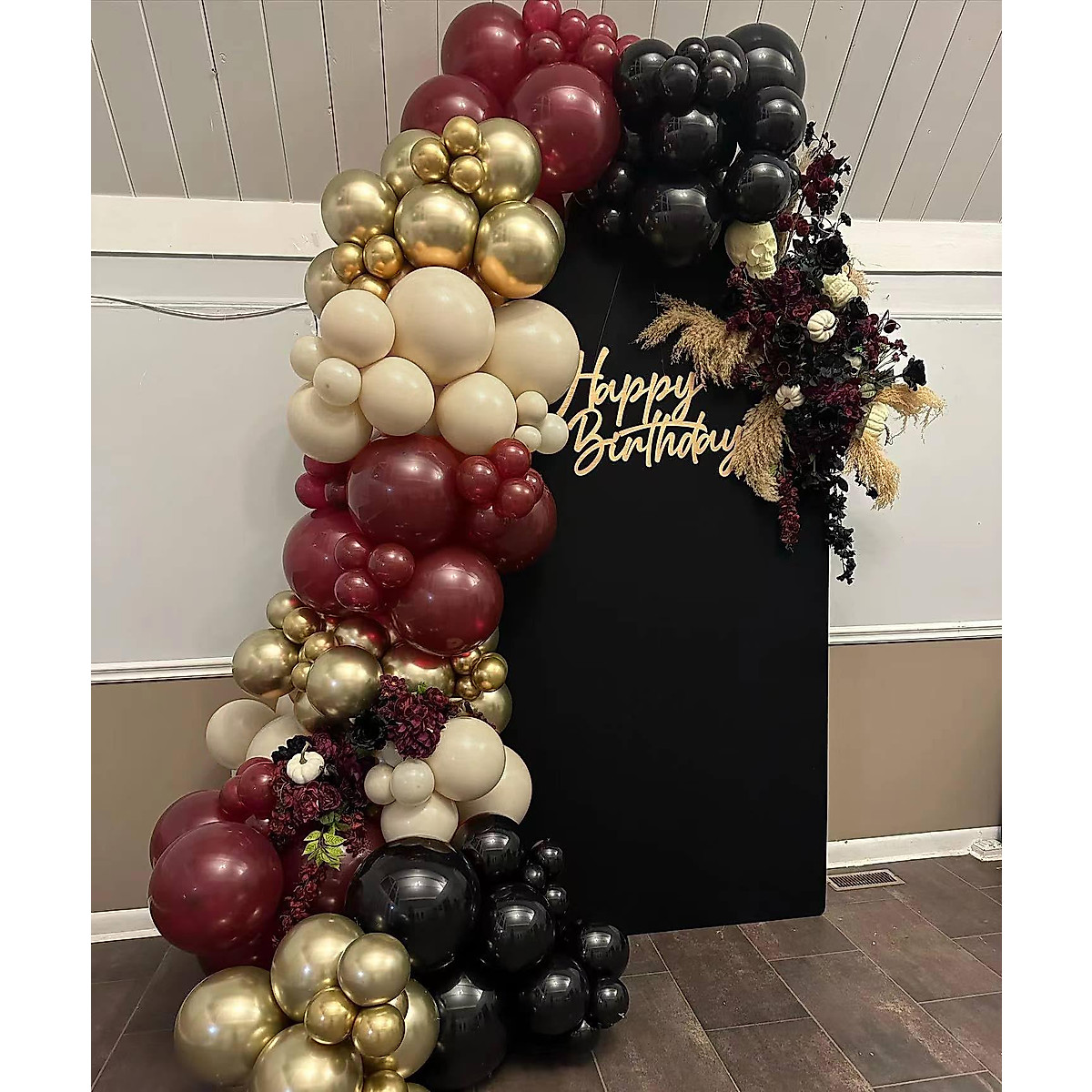 Enanal Burgundy Balloon Garland Arch Kit, 151pcs Burgundy Black Ivory and Chrome Gold Balloons for Graduation Birthday Party Bridal Shower Thanksgiving Anniversary Party Decoration (Burgundy)