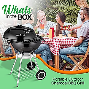 Portable Outdoor Charcoal BBQ Grill, Stainless Steel Charcoal Grill Offset Smoker with Ash Catcher and Black Cover, Multi-functional ideal for Bake. Braise, Smoke, Roast, and Grill