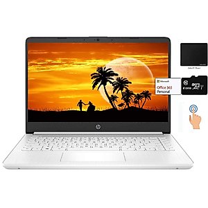 HP Newest 14" Touchscreen Laptop, Intel Dual-Core N4020, 16GB DDR4 RAM, 192GB Storage(64GB eMMC+128GB Micro SD), Webcam, 1Yr Office, Bundle with GalliumPi Mousepad (White)