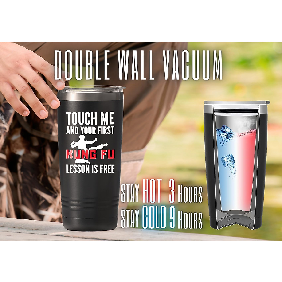 Onebttl Kung Fu Gifts For Men Women, Gifts for Kung Fu Lover, Touch Me and Your First Kung Fu Lesson is Free 20 oz Stainless Steel Insulated Tumbler with Straw, Lid