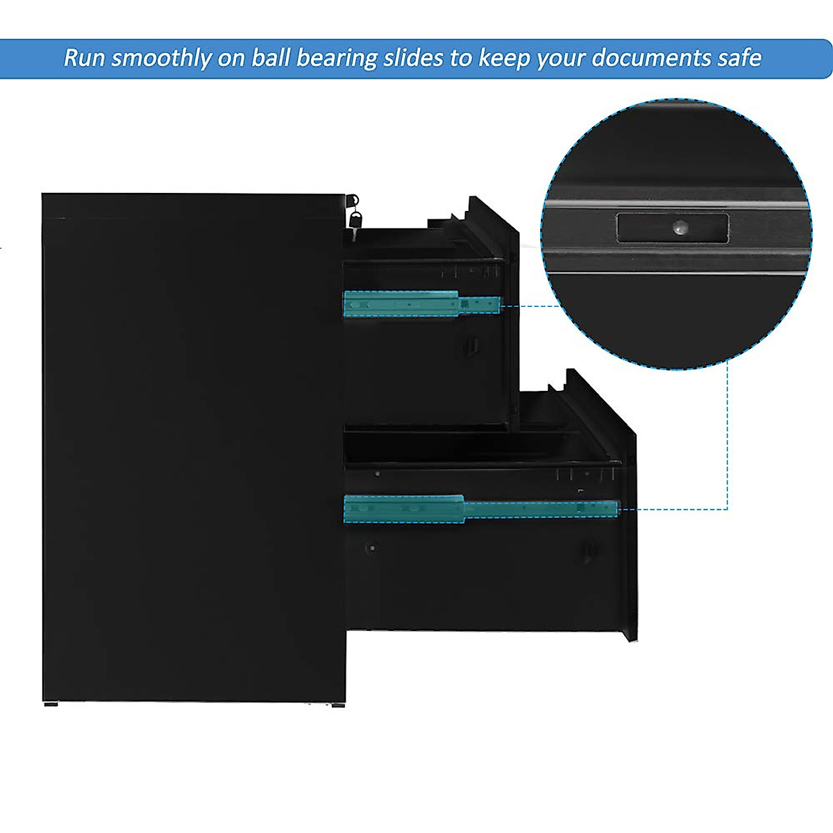 Rockjame Lateral Filing Cabinet, 2 Drawer Metal Lockable File Cabinet for Commercial Grade Office Legal and Letter File (Black)