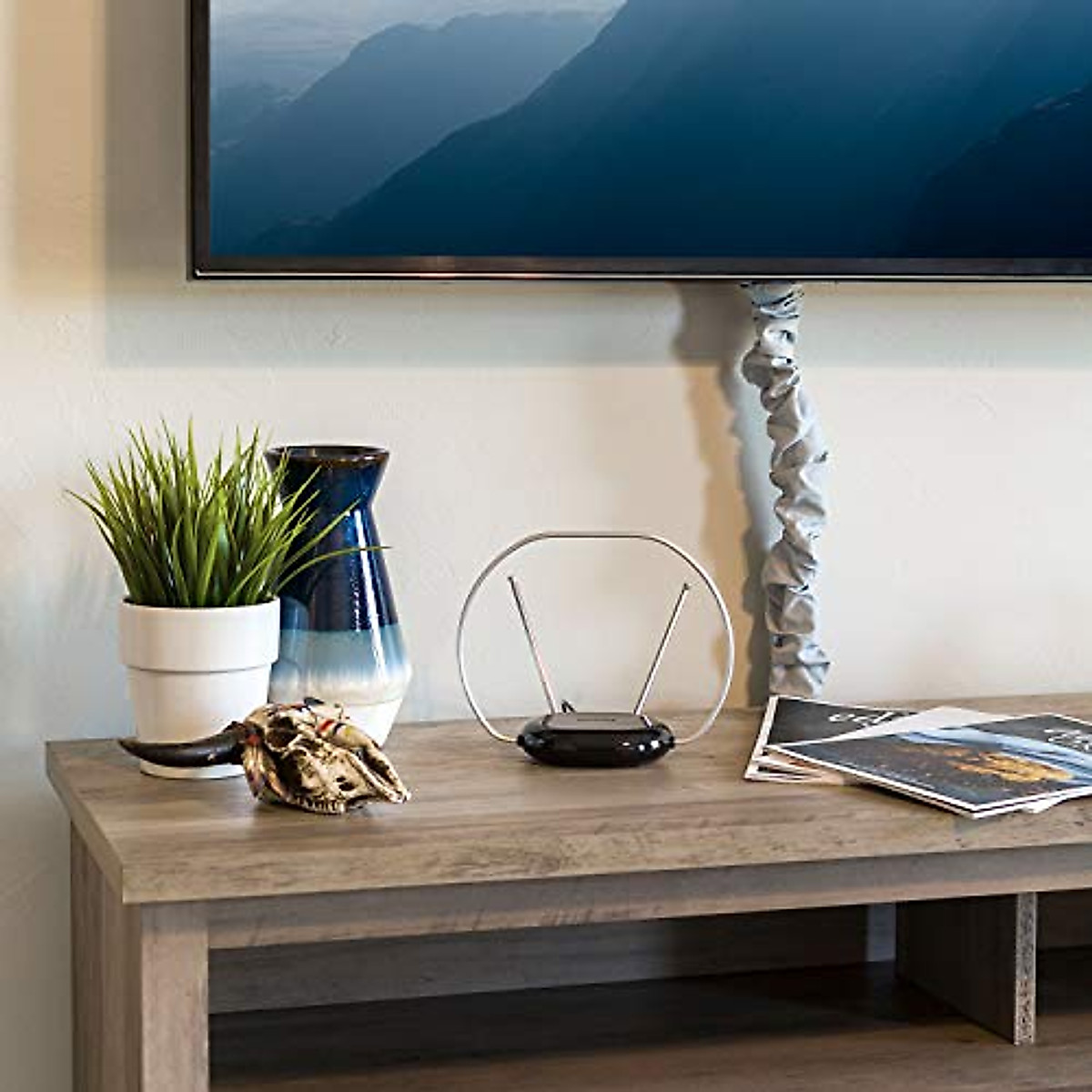 Philips Rabbit Ears Indoor TV Antenna, Dipoles and Circular Loop, Tabletop Antenna, Digital, Smart TV Compatible, HDTV Antenna, 4K 1080P VHF UHF, 5ft Coaxial Cable, Black, SDV8201B/27