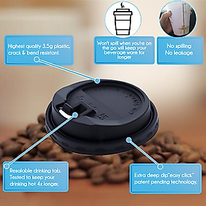 Sugarman Creations 12oz White Disposable Coffee Cups with Leak-Proof Lids. 130-Pack. Hot and Cold Beverage Drinking Cups. Jumbo Set of Paper Cups, Lids, Heat Resistant Sleeves and Stirrers