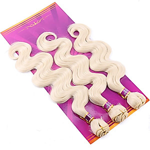Body Wave Synthetic Hair Weave Extensions 3 Bundles Color 613 Blonde Heat Resistant Fiber (613#)