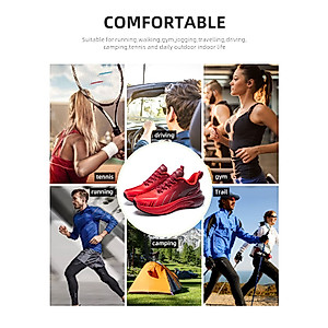 ONEMIX Breathable Men's Max Cushioned Walking Shoes with Arch Support for Plantar Fasciitis Flat Foot Pain Relief Air Lightweight Jogging Running Sneakers Shoes Non Slip Thick Sole,Red,Size 9.5