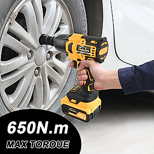 AUTOJARE Cordless Impact Wrench 1/2 inch 479 Ft-Lbs(650 N.m) Brushless Power Impact Wrenches 3 In 1 Electric Impact Wrench With 2 x 4.0A Battery, 6 Sockets, 5 Drill, 3 Screw, Fast Charger