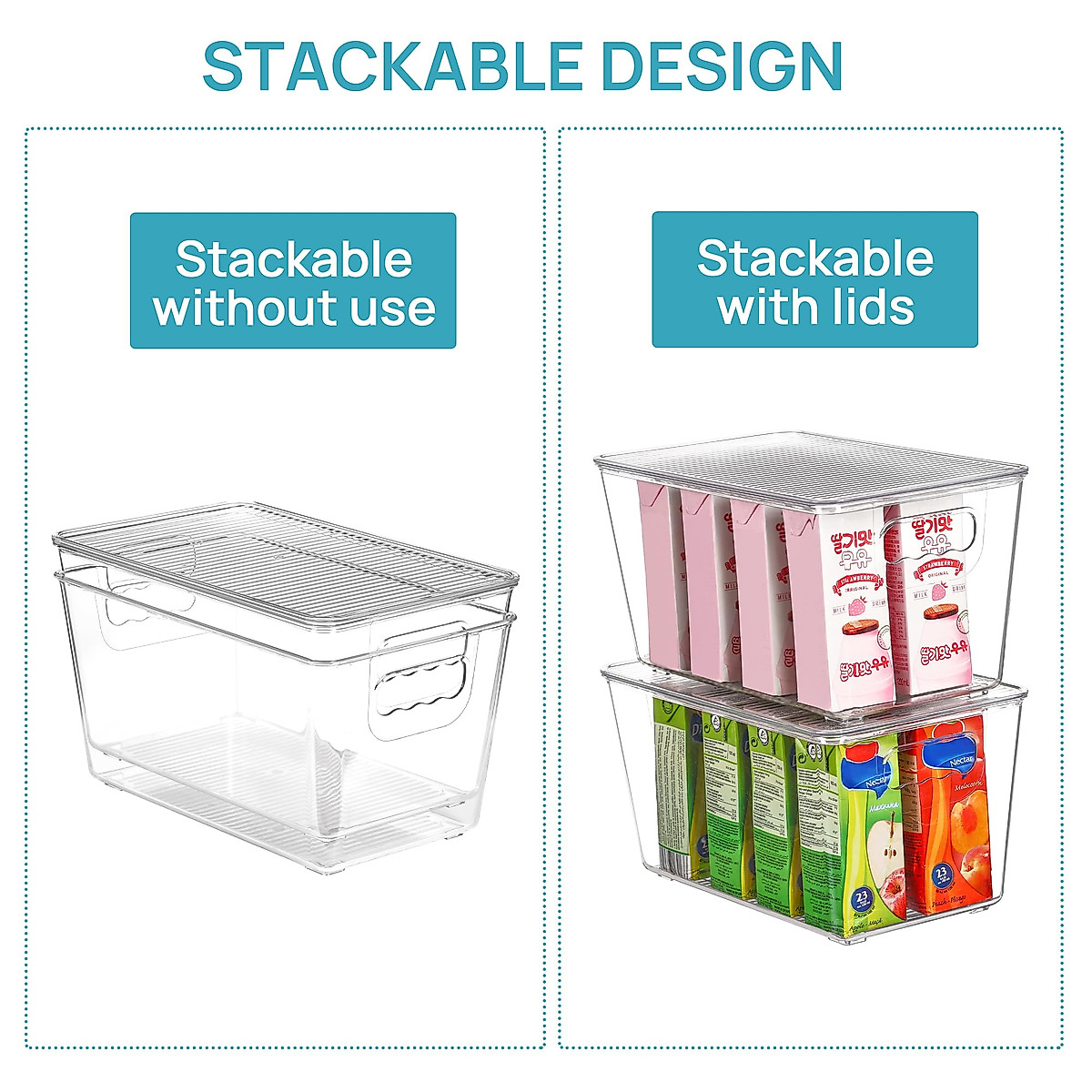 Vtopmart 6 Pack Clear Stackable Storage Bins with Lids, Medium Plastic Containers with Handle for Pantry Organization and Storage,Perfect for Kitchen, Fridge, Cabinet, Bathroom Organizer