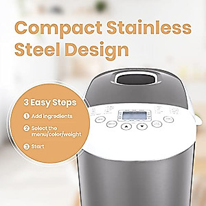 Sybo BM8501 Pro Bread Machine, 2 LB 19-in-1 Programmable XL Bread Maker Nonstick Pan & Digital Touch Panel, 3 Loaf Sizes 3 Crust Colors, Reserve & Keep Warm Set