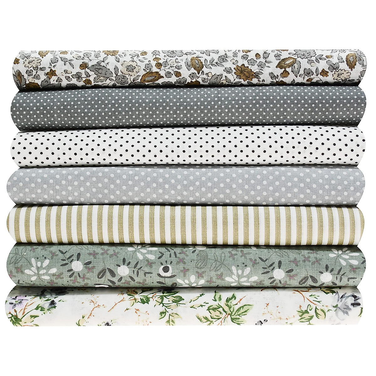 Pofik 7 pcs/lot Quilting Fabric Bundles,100% Cotton Fat Quarters Printed Craft Fabric, 20 x 20 inches (50cm x 50cm) Precut Squares Sheets for Patchwork DIY Craft Sewing (Grey)
