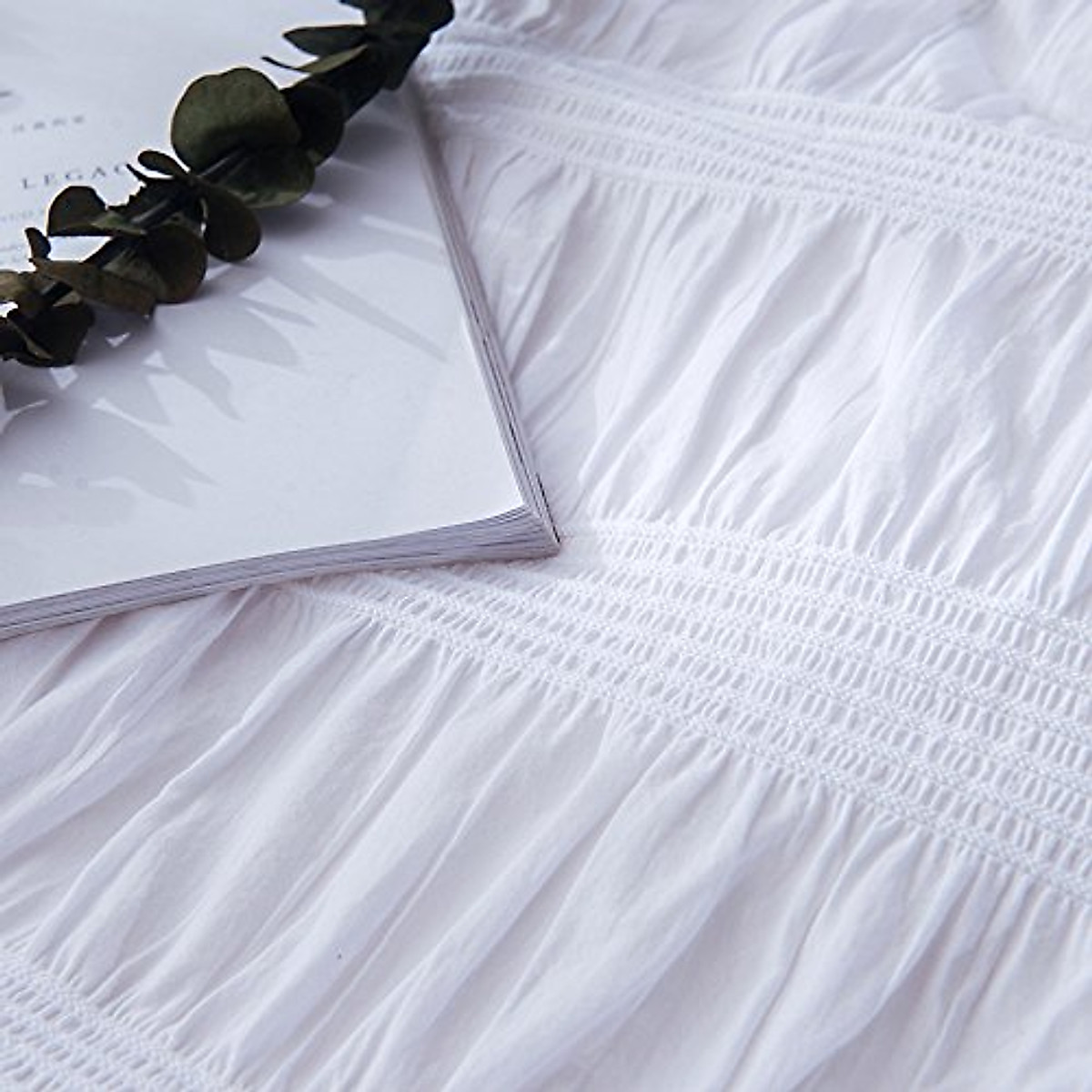 Merryfeel Seersucker Duvet Cover Set Queen,100% Cotton White Textured Striped 3 Piece Duvet Cover & Sham Bedding Set (Queen 90x90)