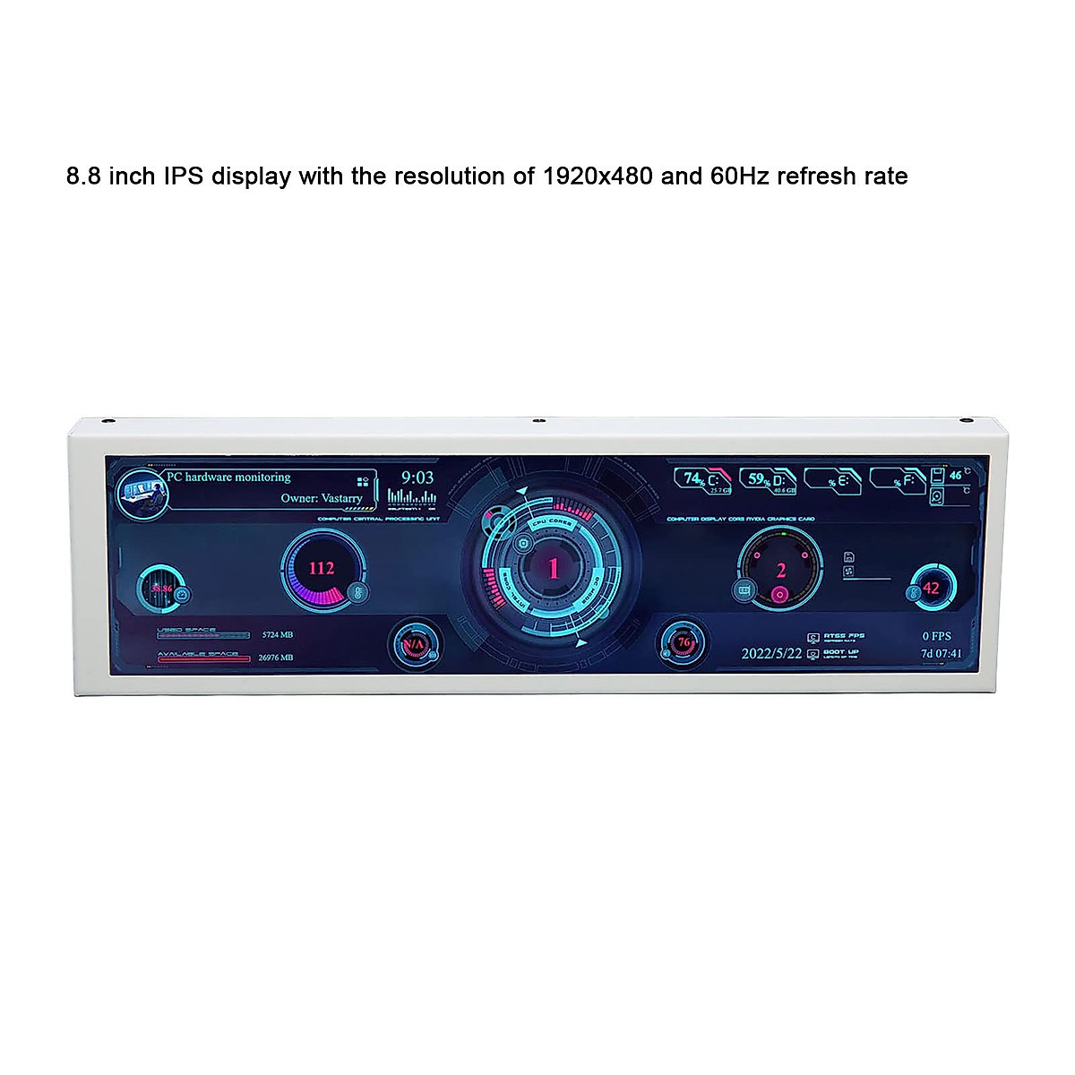 Zopsc 8.8 Inch Computer Temp Monitor, 8.8 Inch USB Mini Screen PC Sensor Panel Display, PC CPU Data Monitor Temperature Display, for RasPi, for Linux, for Windows