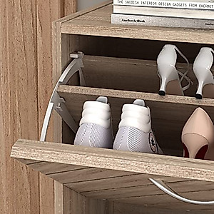 FUFU&GAGA Shoe Cabinet with 2 Flip Drawers for Entryway, Modern Shoe Storage Cabinet, Freestanding Shoe Rack Storage Organizer (22.4”W x 9.4”D x 29.5”H) (Light Brown)