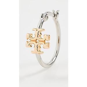 Tory Burch Women's Small Eleanor Hoop Earrings, Tory Silver/Tory Gold, One Size