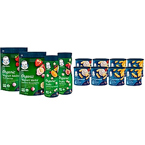 Gerber Up Age Snacks Variety Pack - Organic Yogurt Melts & Organic Puffs, 7Count & Lil Crunchies, Mild Cheddar & Veggie Dip, 8 Count