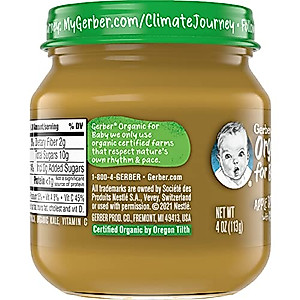 Gerber Organic for Baby 2nd Foods Baby Food Jar, Apple Spinach with Kale, USDA Organic & Non-GMO Pureed Baby Food for Sitters, 4-Ounce Glass Jar (Pack of 6)