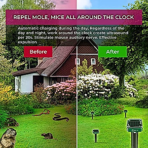 Ultrasonic Mole Repellent, 8 Pack Outdoor Gopher Repellent Solar Powered for Snake, Vole, Groundhog, Waterproof Animal Deterrent Device for Garden and Yard