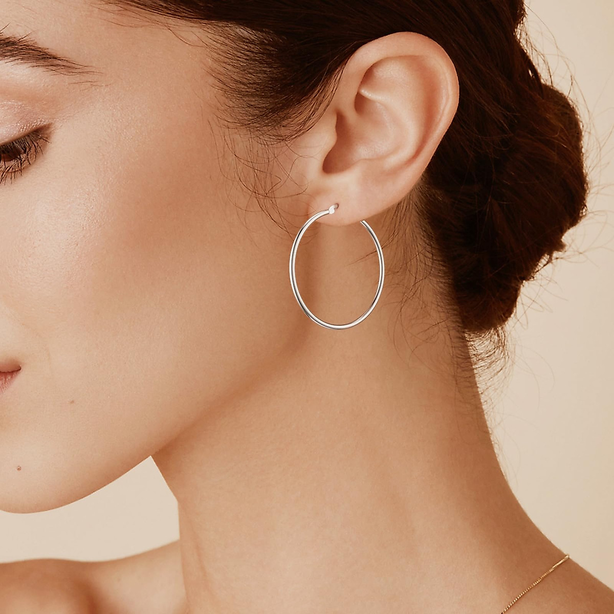 JIAYIQI Sterling Silver Hoop Earrings for Women 18K White gold plated Hypoallergenic Big Sliver Hoop Earrings for Women Diameter 40mm