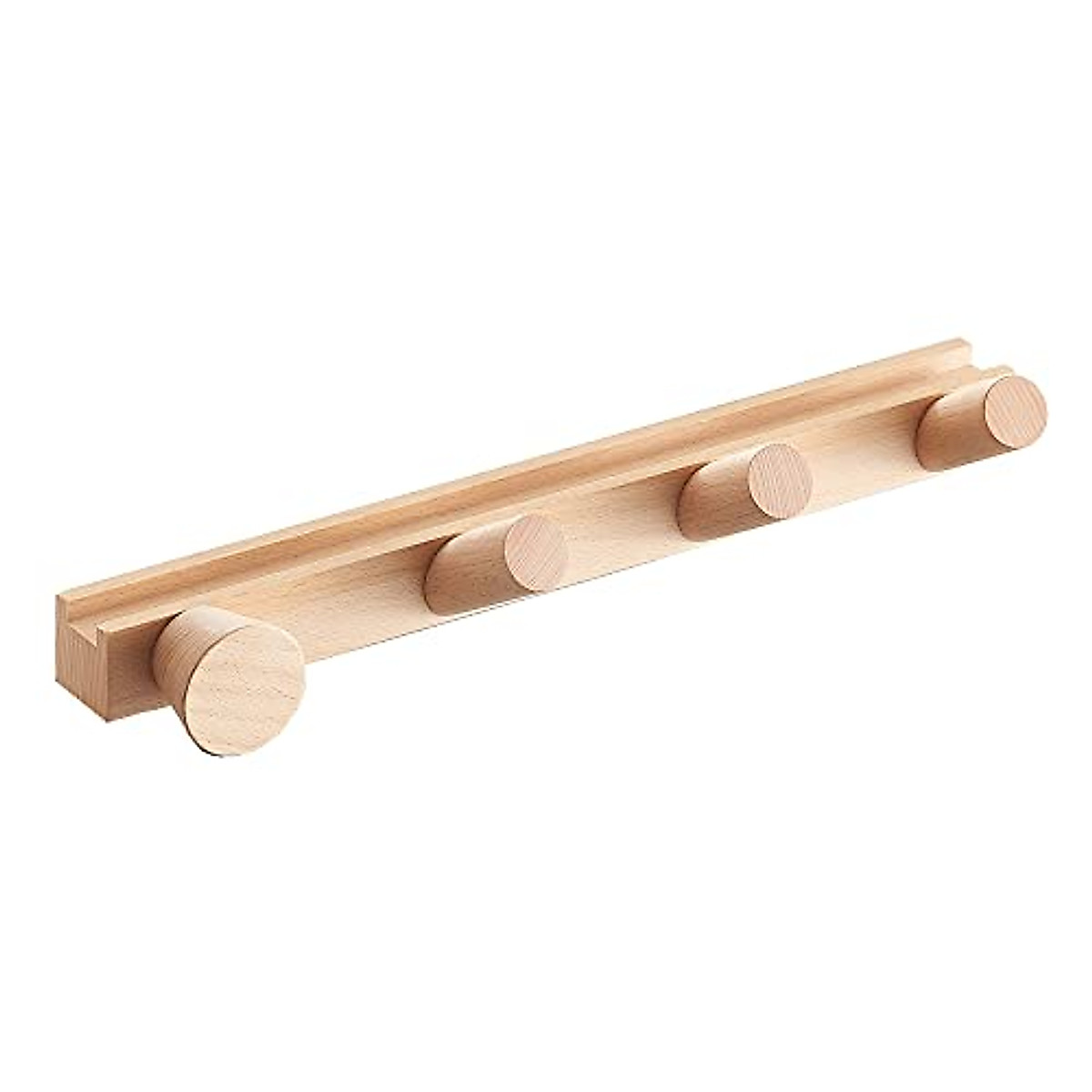 DRKUN Wood Coat Hook 15 Inch Wall Mounted Coat Rack Decorate 4 Hooks, Rubber Wood Hook for Clothes Hat Towel Robe