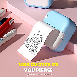 Photo Printer,HXBER Mini Thermal Printer Multifunction Portable Sticker Maker Instant Photo Inkless Printing Support BT Connection for Smartphone with 9 Paper Rolls 57mm + 5 Self-Adhesive Paper Rolls