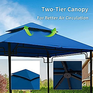 Verano Garden Grill Gazebo 8'L X 5'W with Double Tiered Outdoor BBQ Soft Top Canopy, Outdoor Grill Shelter with Side Metal Shelves for Patio and Outdoor Backyard ,Blue