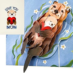 Liif Otter Mothers Day Card, 3D Pop Up 1st Mothers Day Card, First Mother Birthday Card for Mom, Otter Card