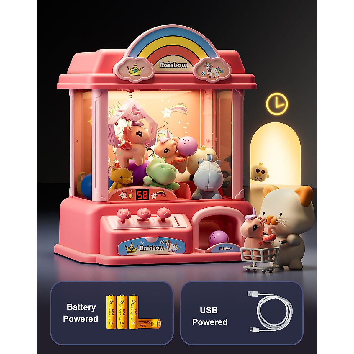 Kakamelon Claw Machine for Kids and Adults with Mini Prizes|Toys for Ages 8-13 Girls|Candy Machine Birthday Gifts for 6 7 9 10 12 Years Old