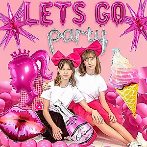 13 PCS Hot Pink Foil Balloon Letter LETS GO Party Decorations Pink Girls Pink Princess Doll Theme Party Kids Baby Shower Wedding Princess Theme Party Decorations Backdrop