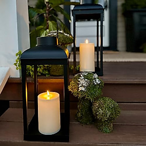 Outdoor Candle Lantern, Solar Powered - 15 Inch Tall, Black Metal, Open Frame (No Glass), Dusk to Dawn Timer, Decorative Large LED Lantern Lights for Front Porch, Garden or Patio Decor