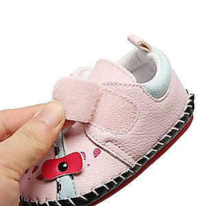 HsdsBebe Baby Boys Girls Pu Leather Hard Bottom Walking Sneakers Toddler Rubber Sole First Walkers Infant Cartoon Slippers Crib Shoes, Giraffe/Pink, 12-18 Months Toddler
