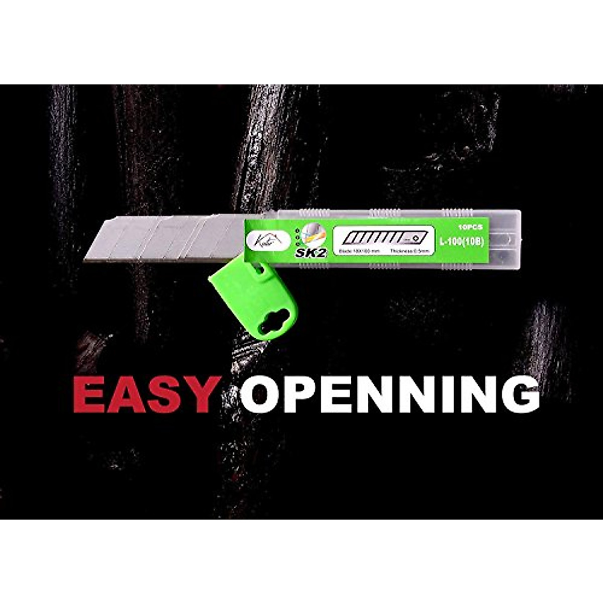 Kutir Box Cutter Utility Knife Replacement Blades (Pack of 10) - Heavy Duty SK2 Metal 18mm Snap-Off Blade - For Retractable Utility Knives - Stays Sharp 3X Long - Suitable for Cardboard, Carpet, Rope