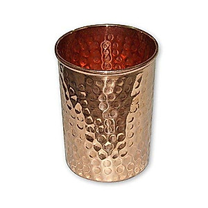 Pure Copper Hammered Water Dispenser Storage Water Tank with Tap and Set of 4 Copper Glass | Water Pot | Copper Water Storage Tank | 6.5 LTR Capacity | 218 Oz