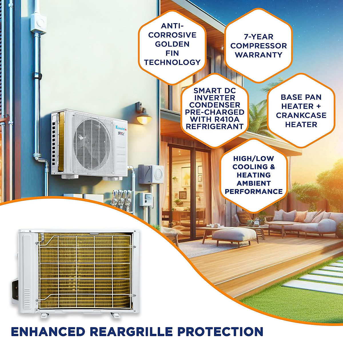 Klimaire 36,000 BTU 19 SEER2 Wall Mounted Ductless Mini Split Inverter A/C Heat Pump System w/ 16’ Installation Kit & Wall Mounting Bracket 230V