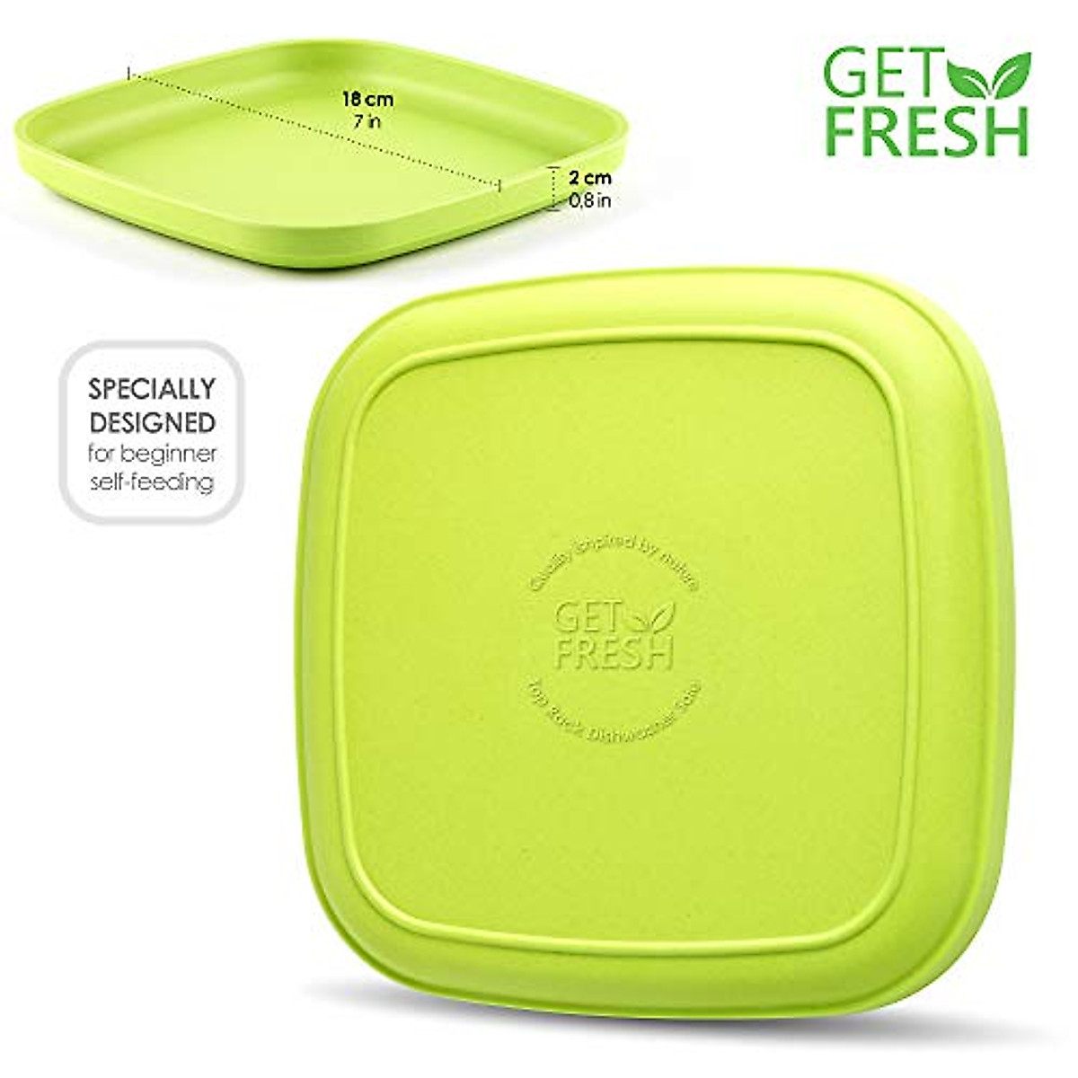 Bamboo Kids Plates, 4 Pack Set, Stackable Bamboo Dinnerware for Kids, Bamboo Fiber Kids Plates Set, Dinner Dish Set for Kids and Toddlers, Dishwasher Safe and Stackable