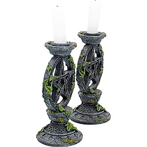 Nemesis Now Wiccan Pentagram Candlesticks Set of Two Candle Holder 15cm Black, Resin