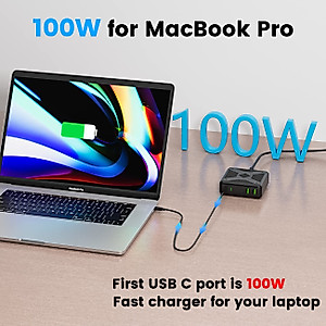 USB C Charger, 220W USB C Charging Station 6-Port Fast Charger, 100W USB C Laptop Charger USB C Charger Block for MacBook Pro/Air,iPad Series, iPhone 14/13Pro Max/12 Samsung Galaxy Note