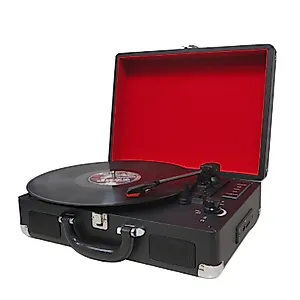 Vinyl Record Player 3 Speed Turntable with Bluetooth, USB/SD Play&Recording, Built in Battery, Line Out, AUX in, Earphone Jack, Replacement Needle