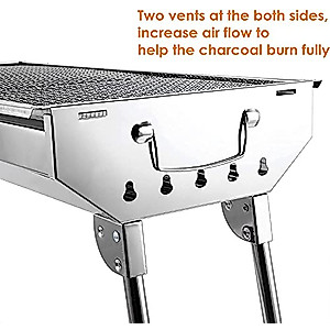 Charcoal Grill, Stainless Steel Camping Grill, Portable BBQ Grill Large Folding Barbecue Grill, Hibachi Grill for Outdoor Picnic, Patio, Garden Backyard & Camping, Suitable for 6 to 13 people